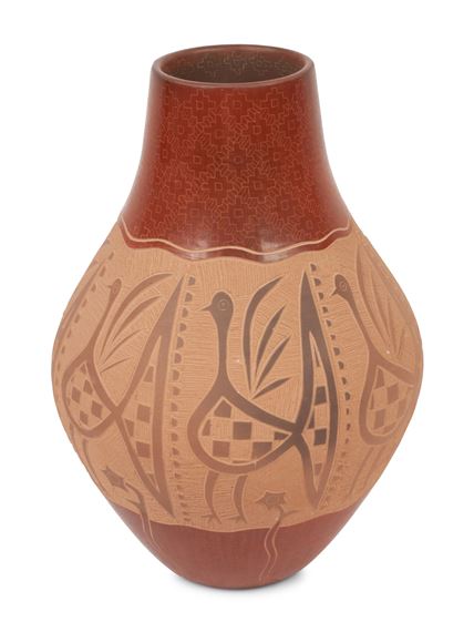 Jody Naranjo | Carved Red and Sienna Pottery Vase (1998) | MutualArt