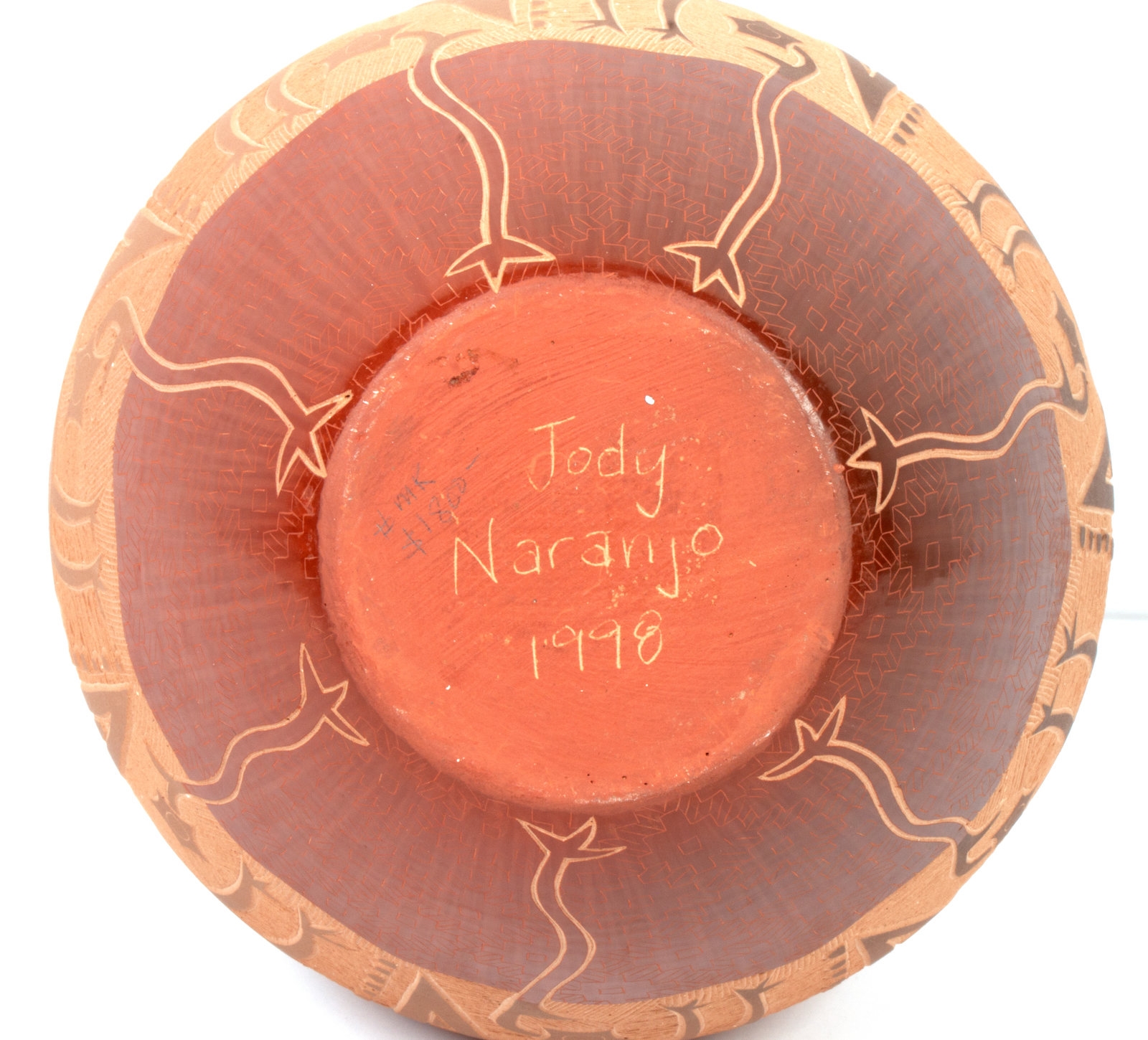 Jody Naranjo | Carved Red and Sienna Pottery Vase (1998) | MutualArt