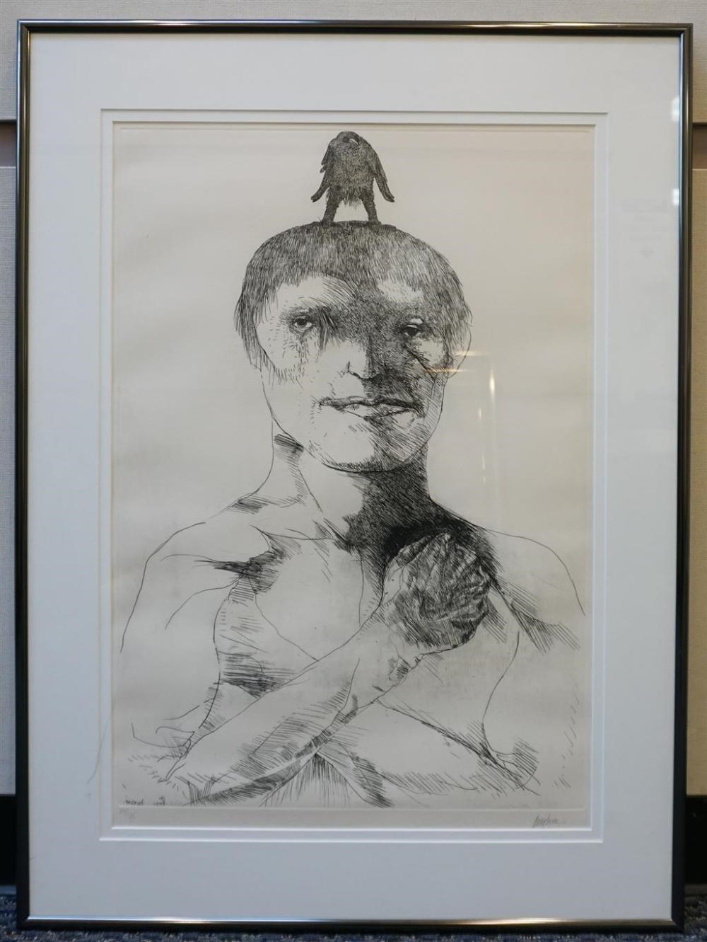 Leonard Baskin | Portrait of Man with Bird | MutualArt