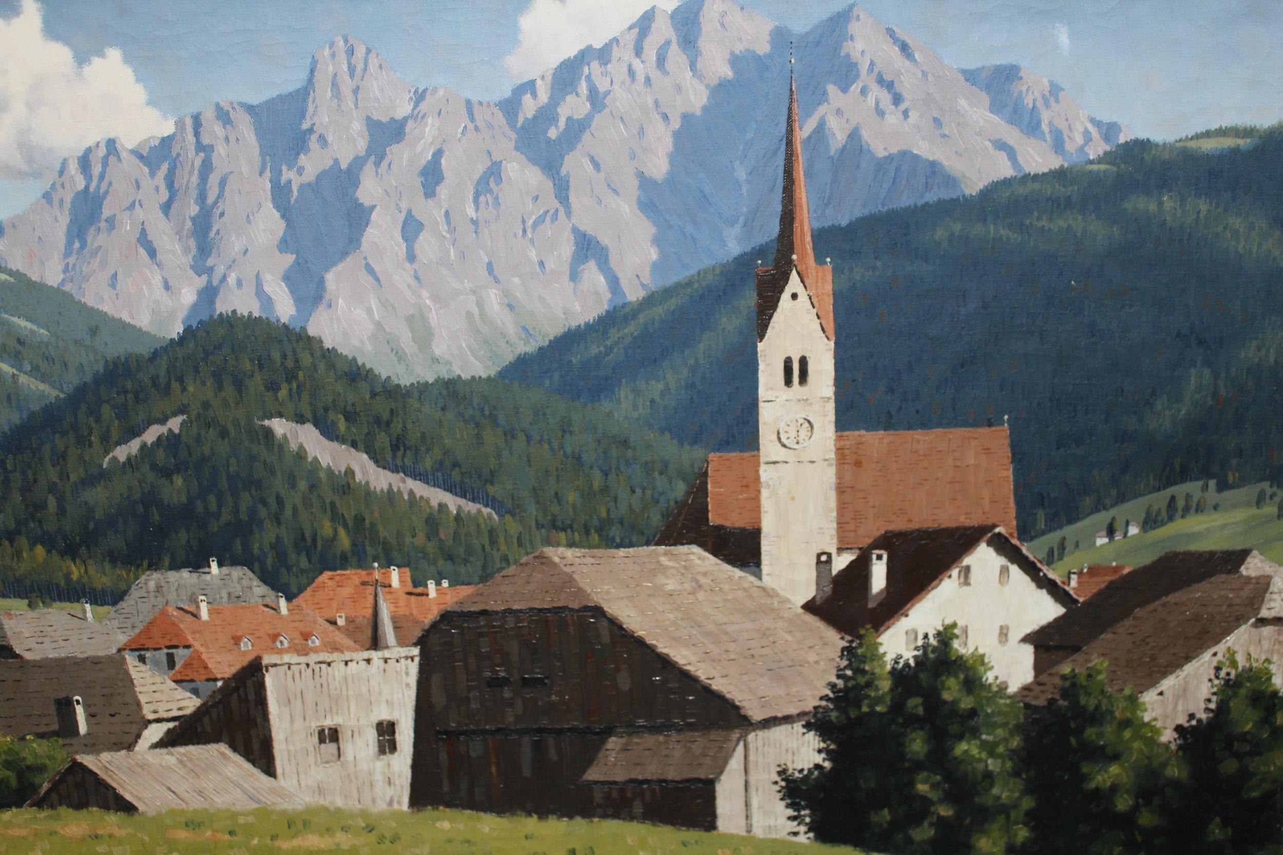 Christopher Alers Hankey | Alpine village scene with clock tower to the ...