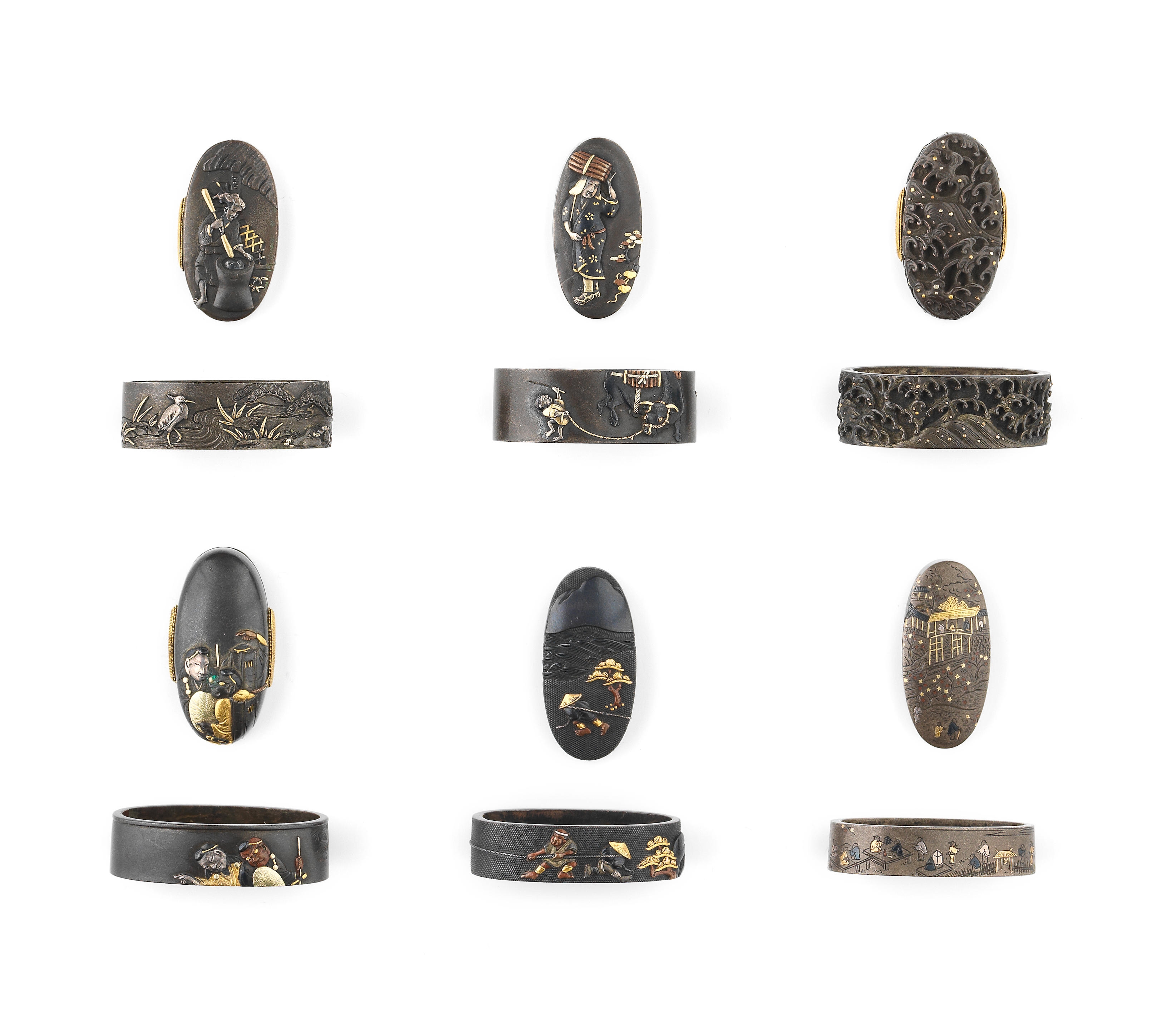 Edo Period | Six fuchi-gashira (hilt collars and pommels) | MutualArt