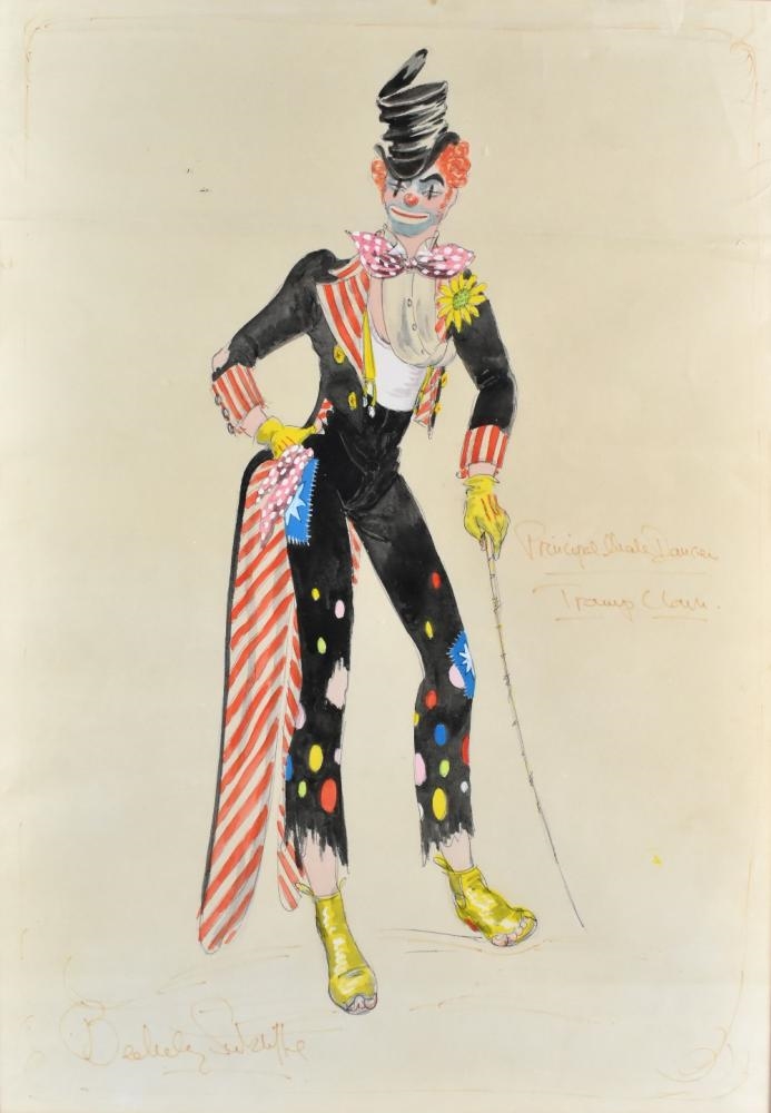 Berkeley Sutcliffe | two watercolour costume designs for clowns, one ...
