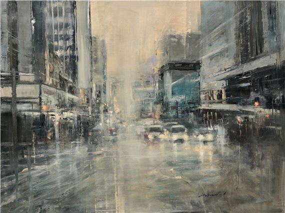 Peter Hall | Rainy street scene | MutualArt