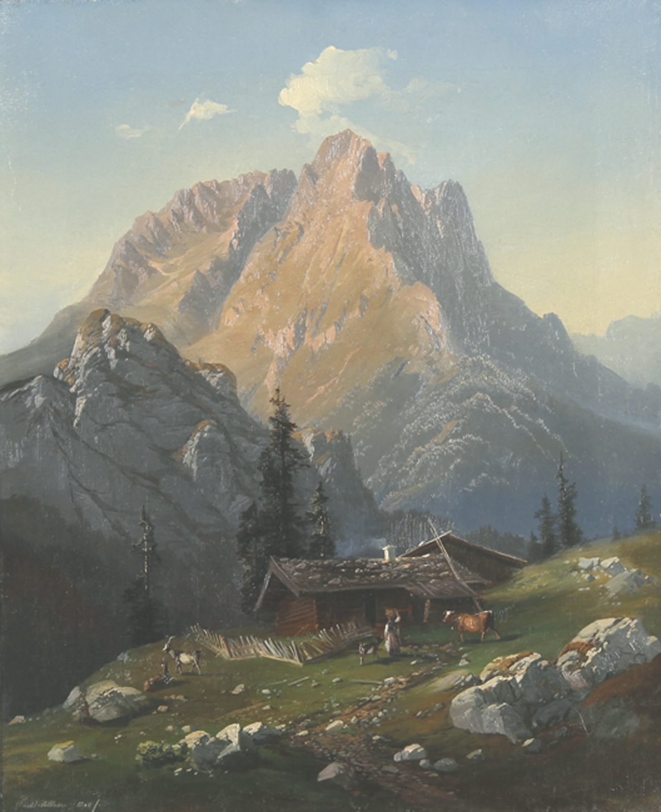 Karl Millner | Chiemgauer Alpenlandschaft mit Almhütte (1848) | MutualArt