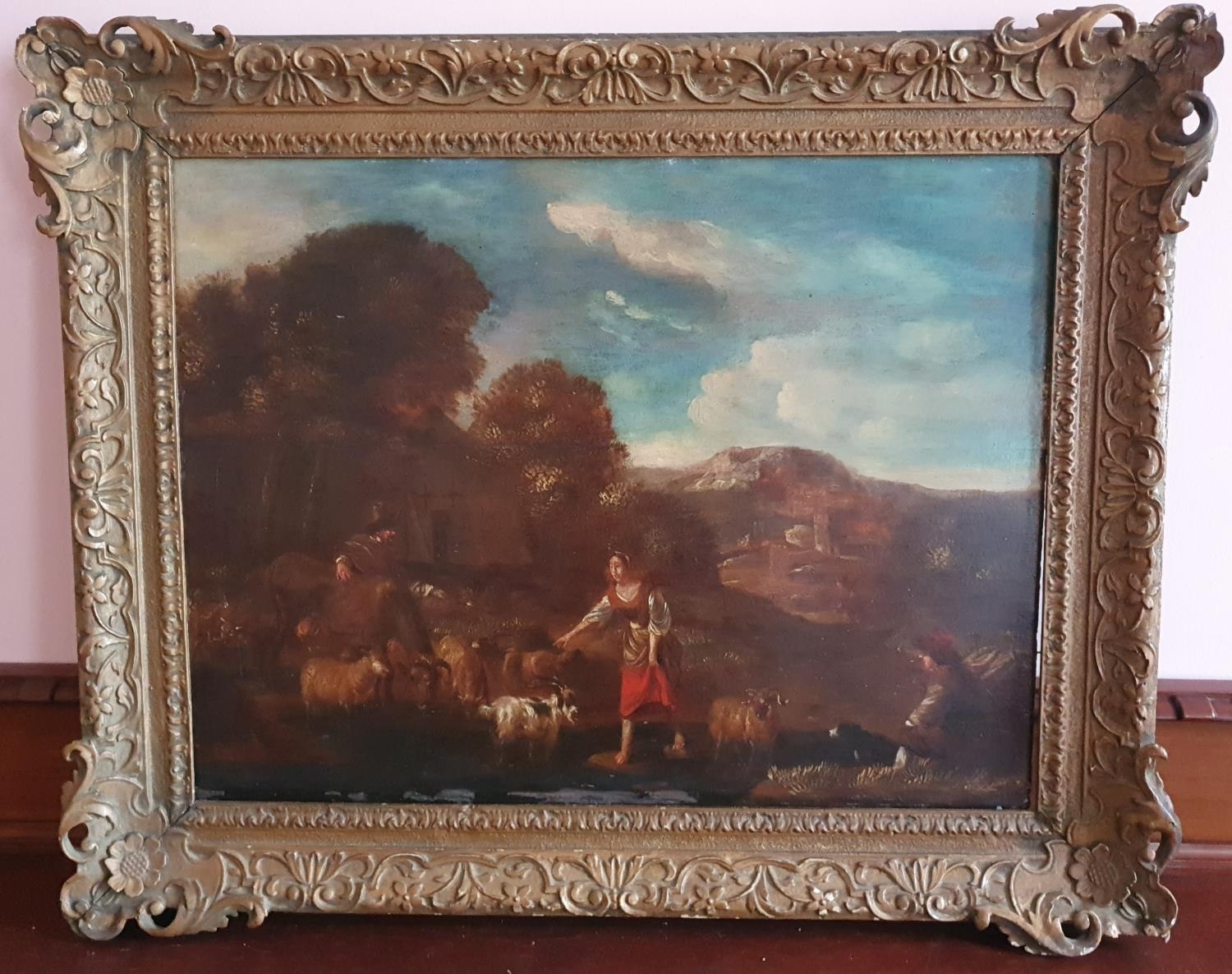 Joseph Roos | Figures crossing a ford with goats and cattle. | MutualArt