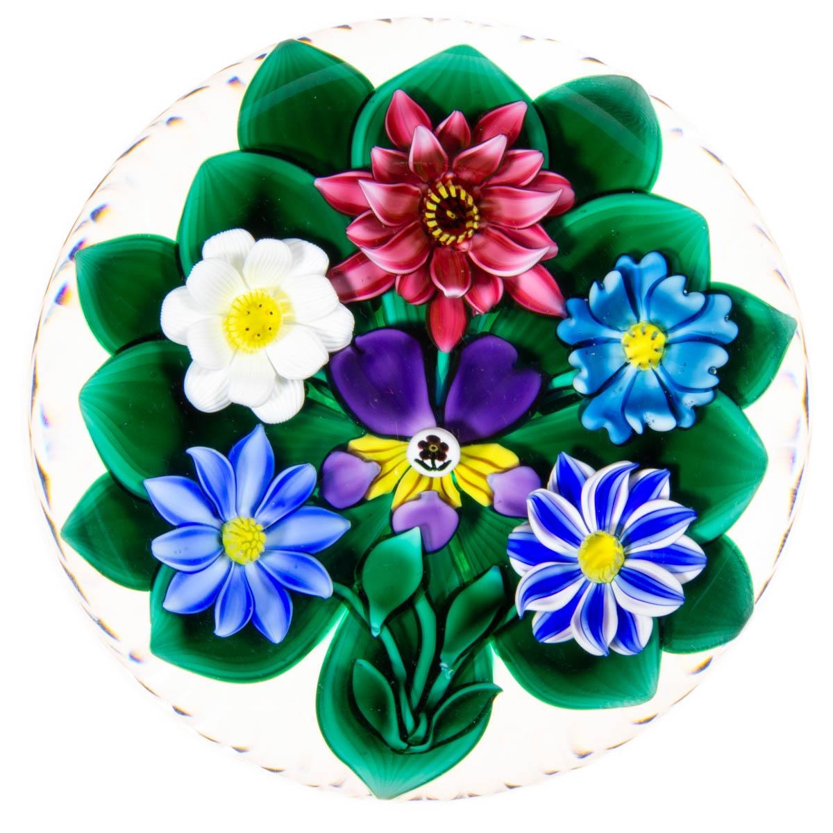 Bob Banford | SIX-FLOWER BOUQUET LAMPWORK STUDIO ART GLASS PAPERWEIGHT ...