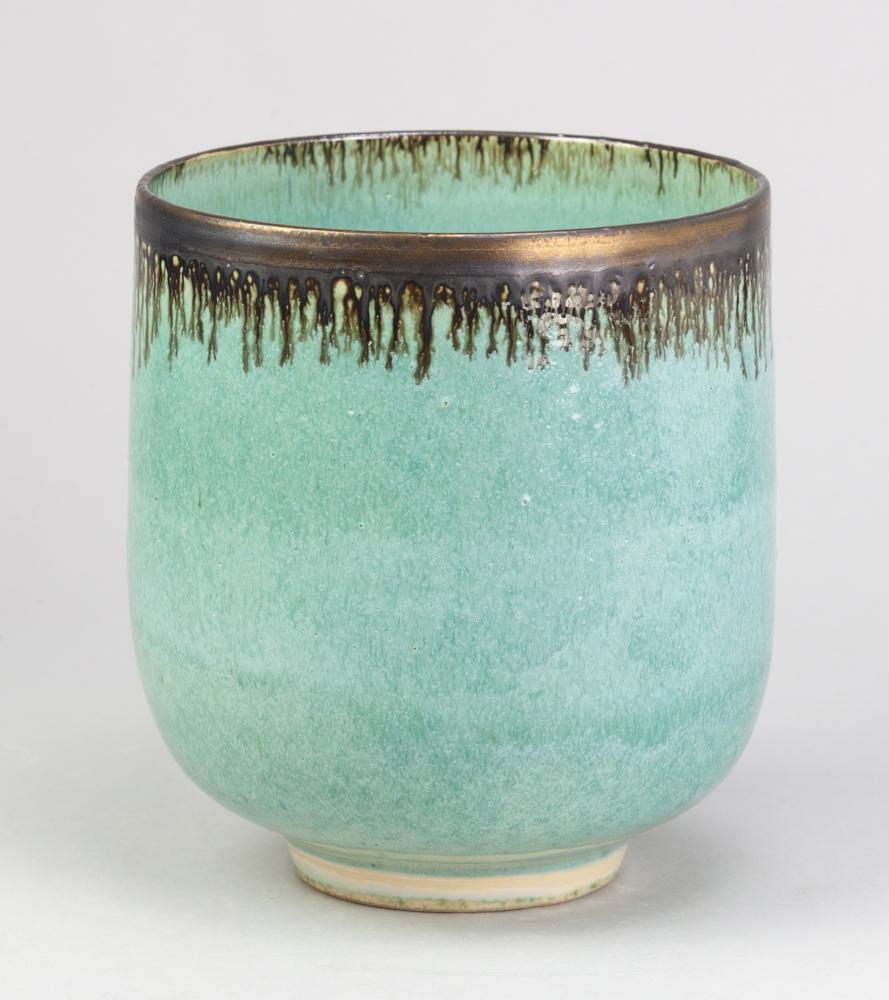 Abdo Nagi | a deep stoneware vessel covered in glossy turquoise glaze ...