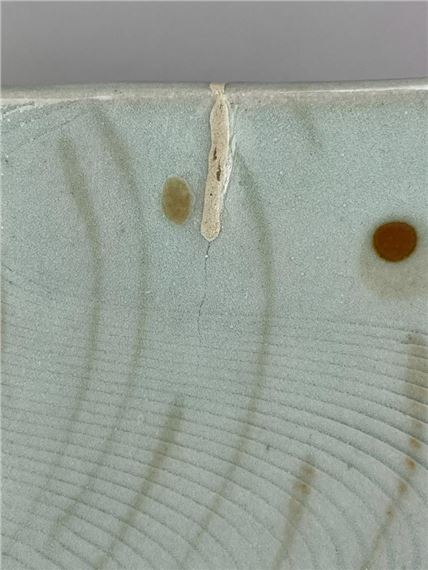 David Frith | a monumental square stoneware footed dish covered in pale ...