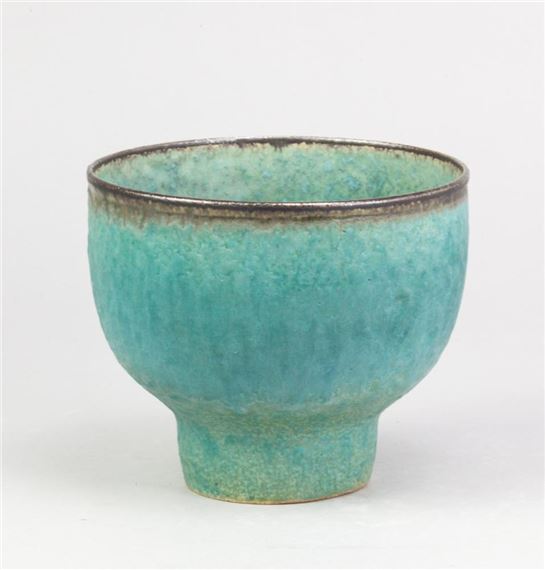Abdo Nagi | a stoneware pedestal bowl covered in mottled turquoise ...