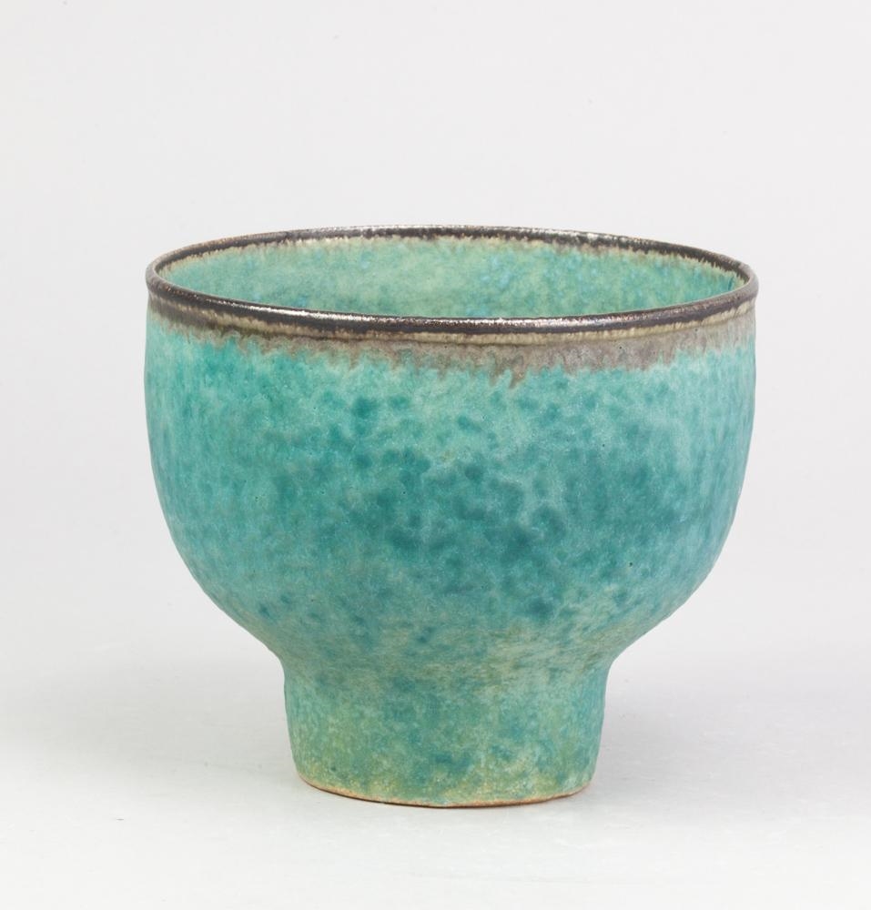 Abdo Nagi | a stoneware pedestal bowl covered in mottled turquoise ...