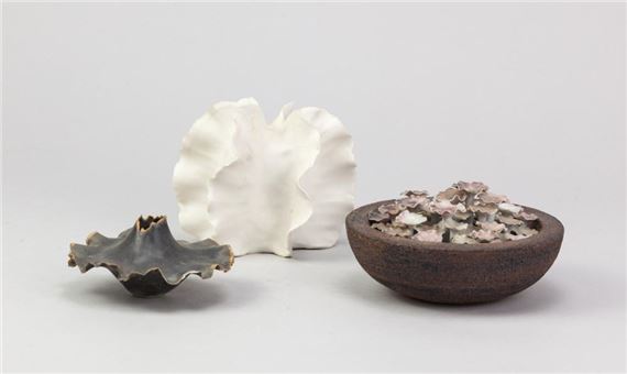 Derek Davis | a stoneware bowl filled with porcelain flowers washed ...