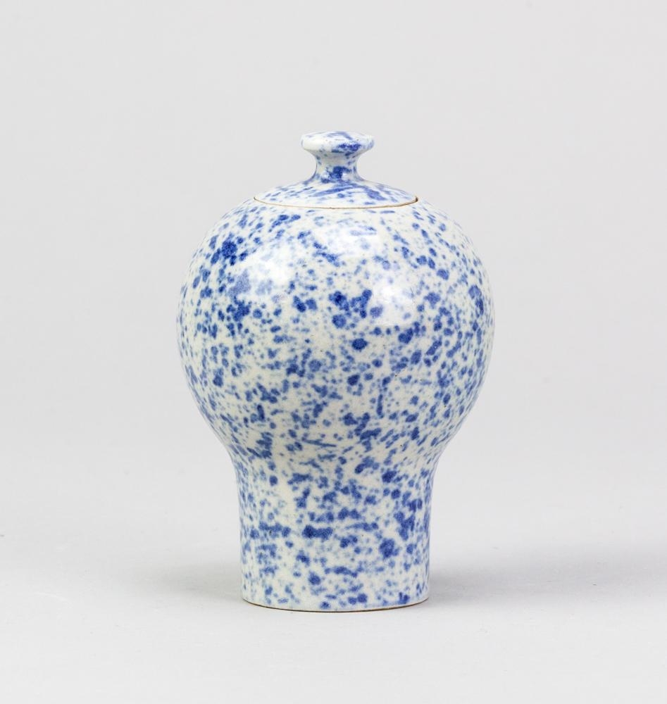 Ian Rylatt | a small stoneware casket dappled with cobalt on pale grey ...
