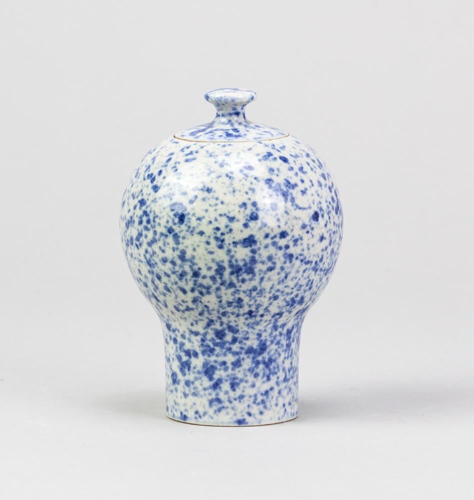 Ian Rylatt | a small stoneware casket dappled with cobalt on pale grey ...