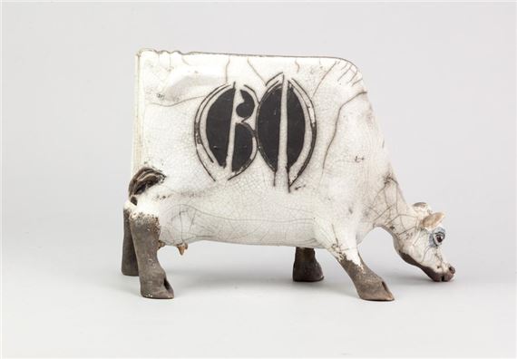 Lawson Rudge | a stylised raku sculpture of a cow | MutualArt
