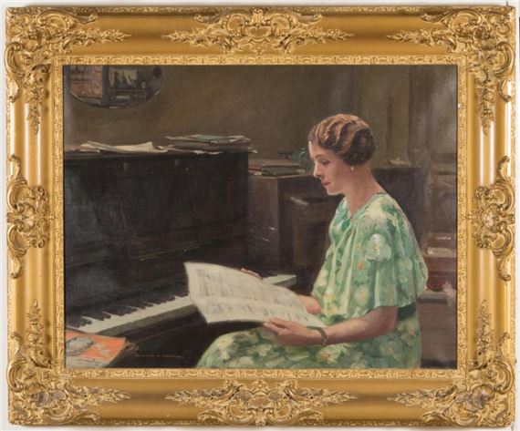 Charles R. Dowell | woman seated at a piano | MutualArt