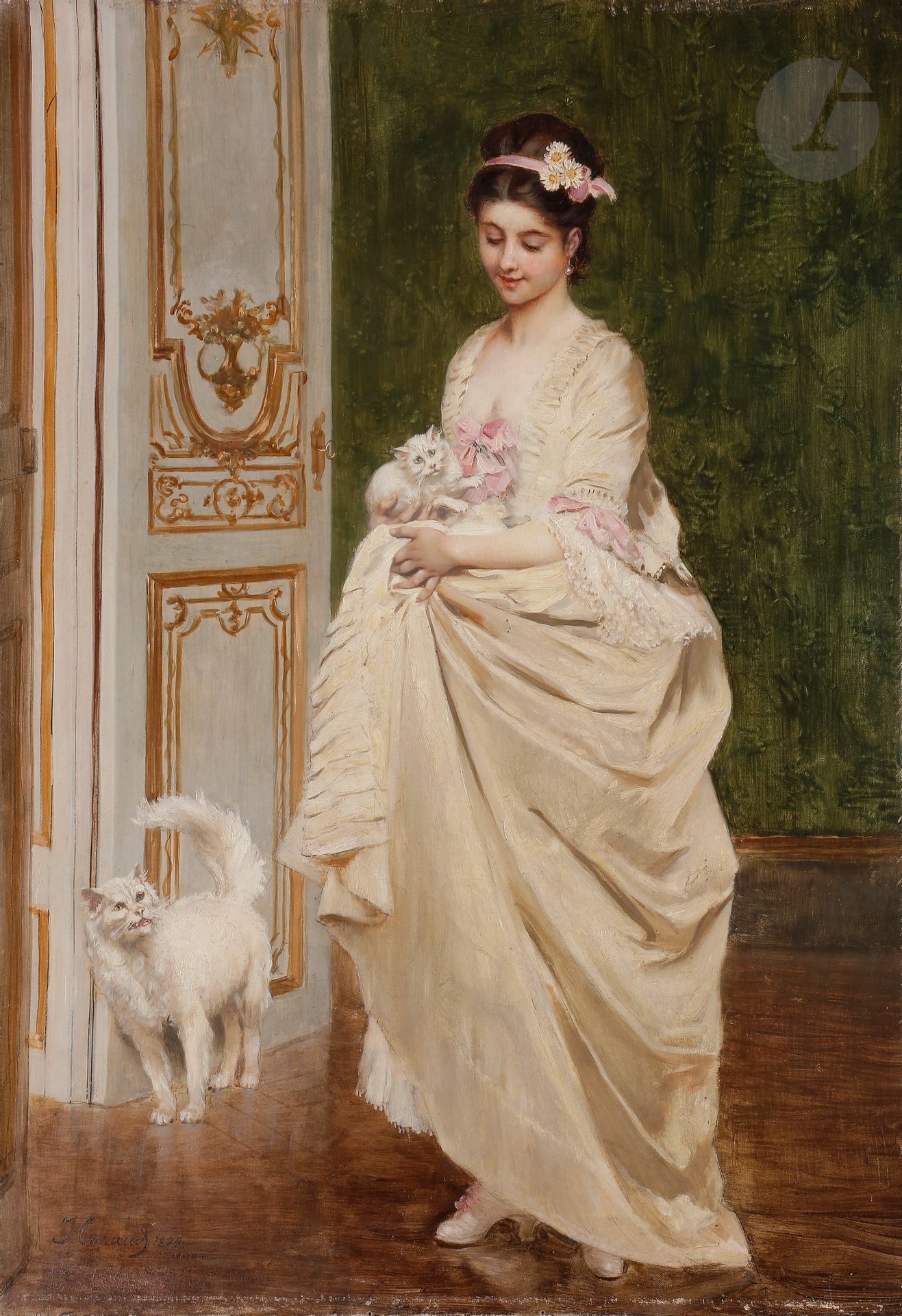Joseph Caraud | Élégante aux chats | MutualArt