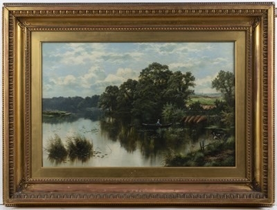 Edgar Longstaffe | A river landscape with figure in a rowing boat and ...