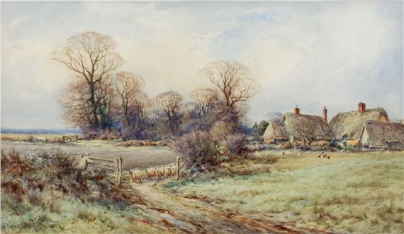 Alexander Molyneux Stannard | A country farm track with shepherd and ...