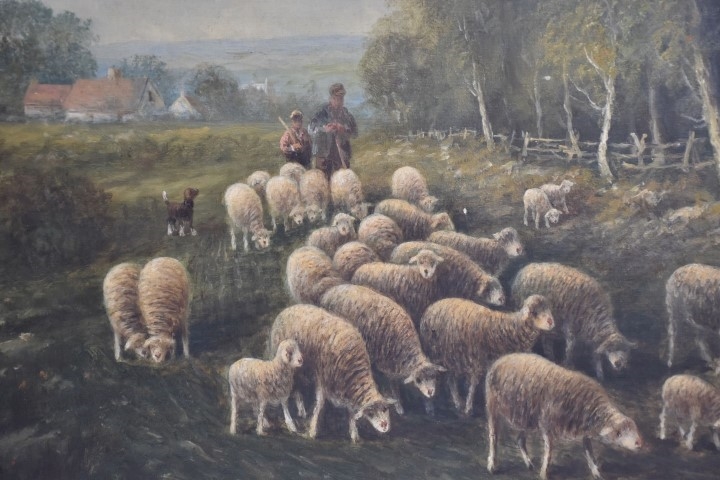 Wesley E. Webber | Sheep and Hearders in a pasture | MutualArt