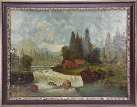 Alexis Fournier | riverside cabin landscape (1886) | MutualArt
