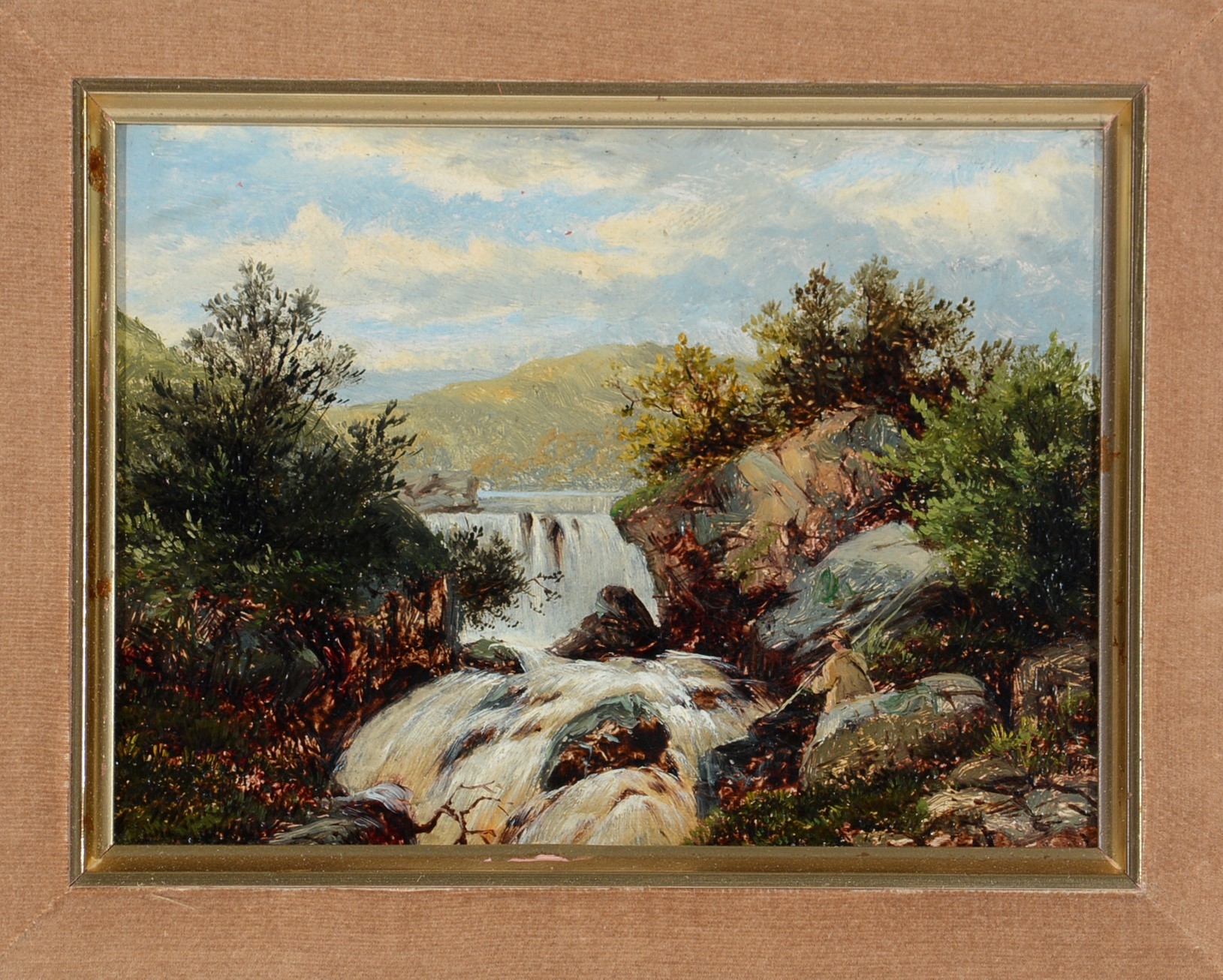 William Henry Mander | View of a cascade, with lone fisherman standing ...