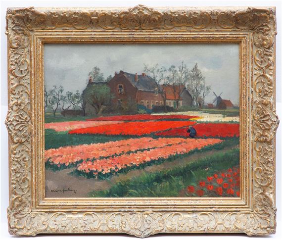 Arie Wassenburg | Bulb fields near a farm and a windmill | MutualArt