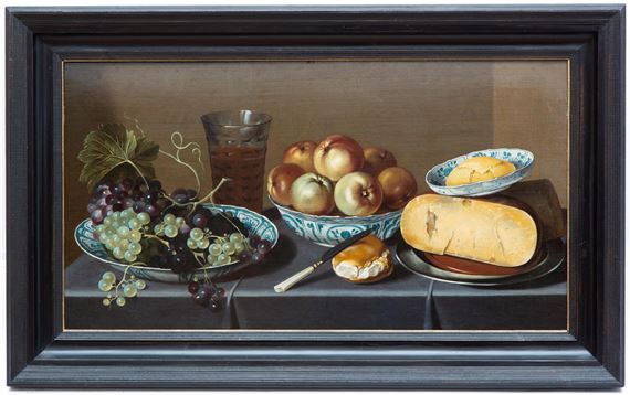 Roelof Koets | A still life with a Dutch cheese, butter, bread, a glass ...