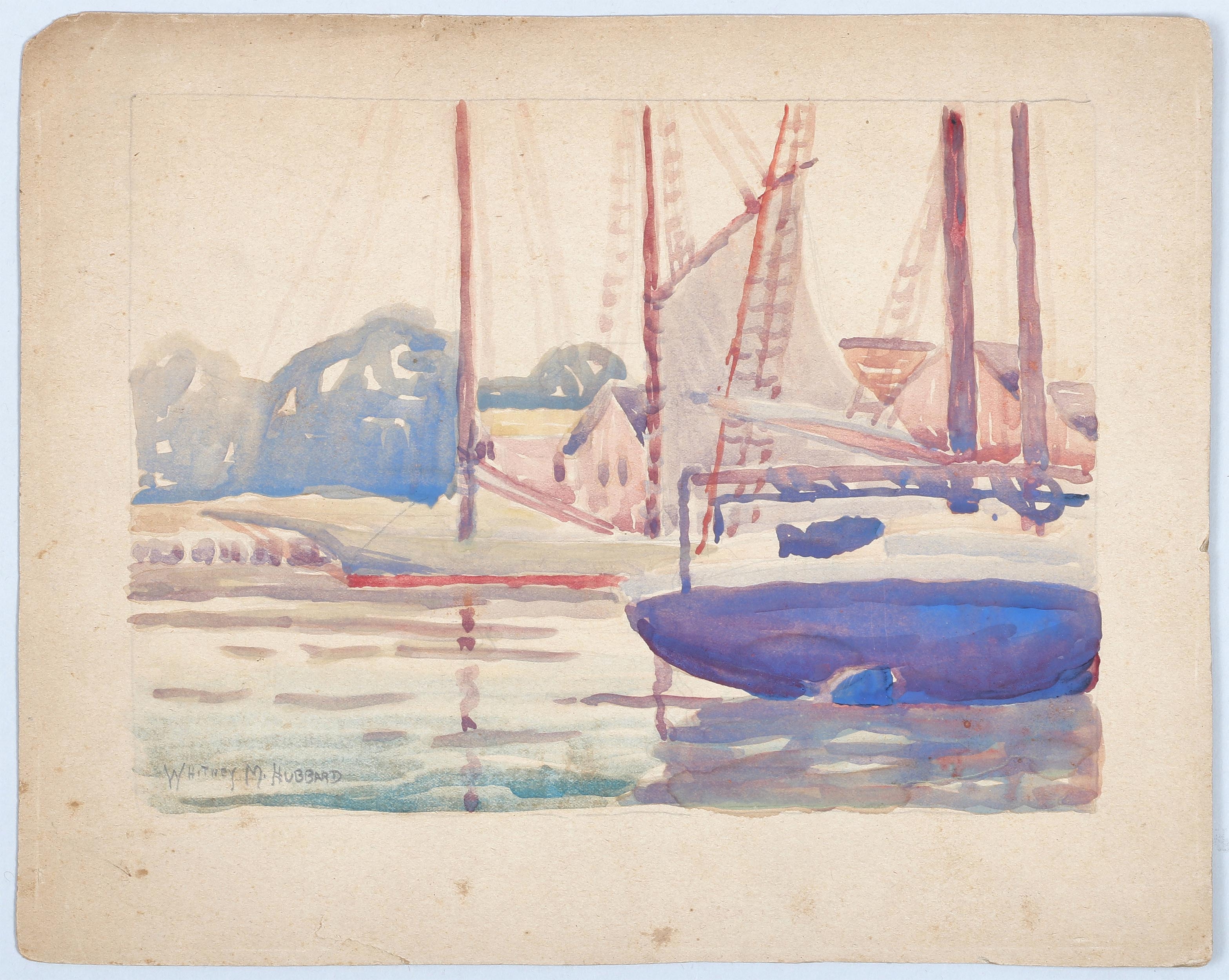 Whitney Hubbard | Busy harbor with sailboats | MutualArt