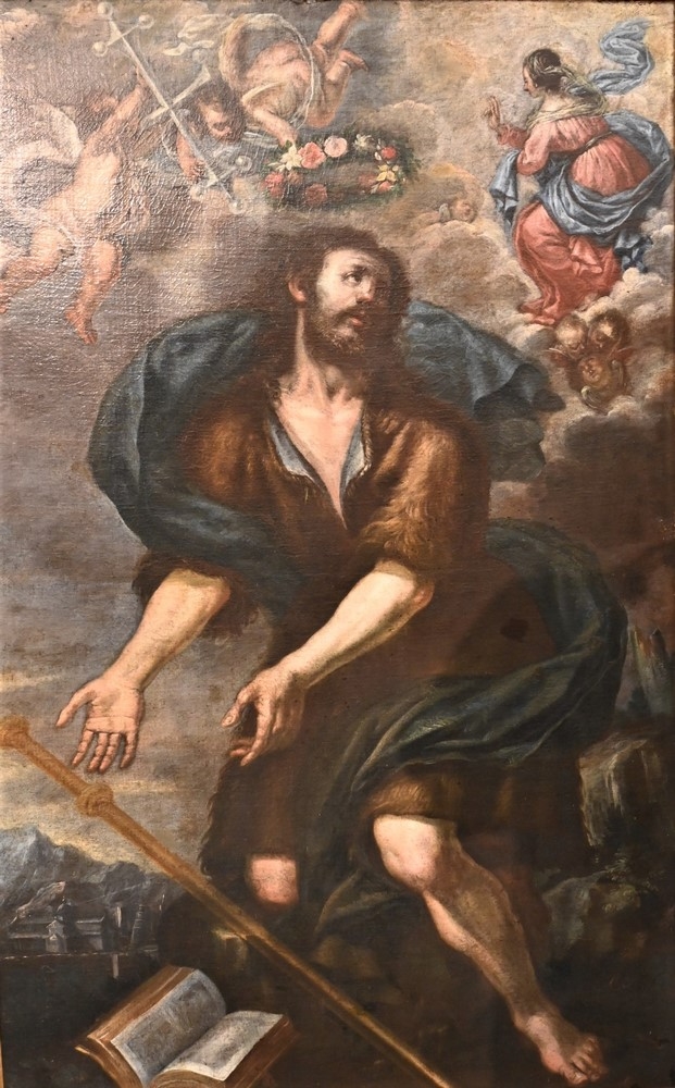 Simon de Vos | Portrait of St. James having cherubs placing a chaplet ...