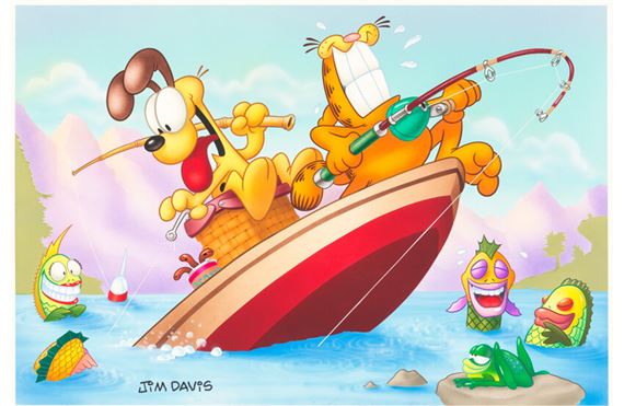 Jim Davis | Jim Davis Studio - Garfield and Odie Fishing Painting ...