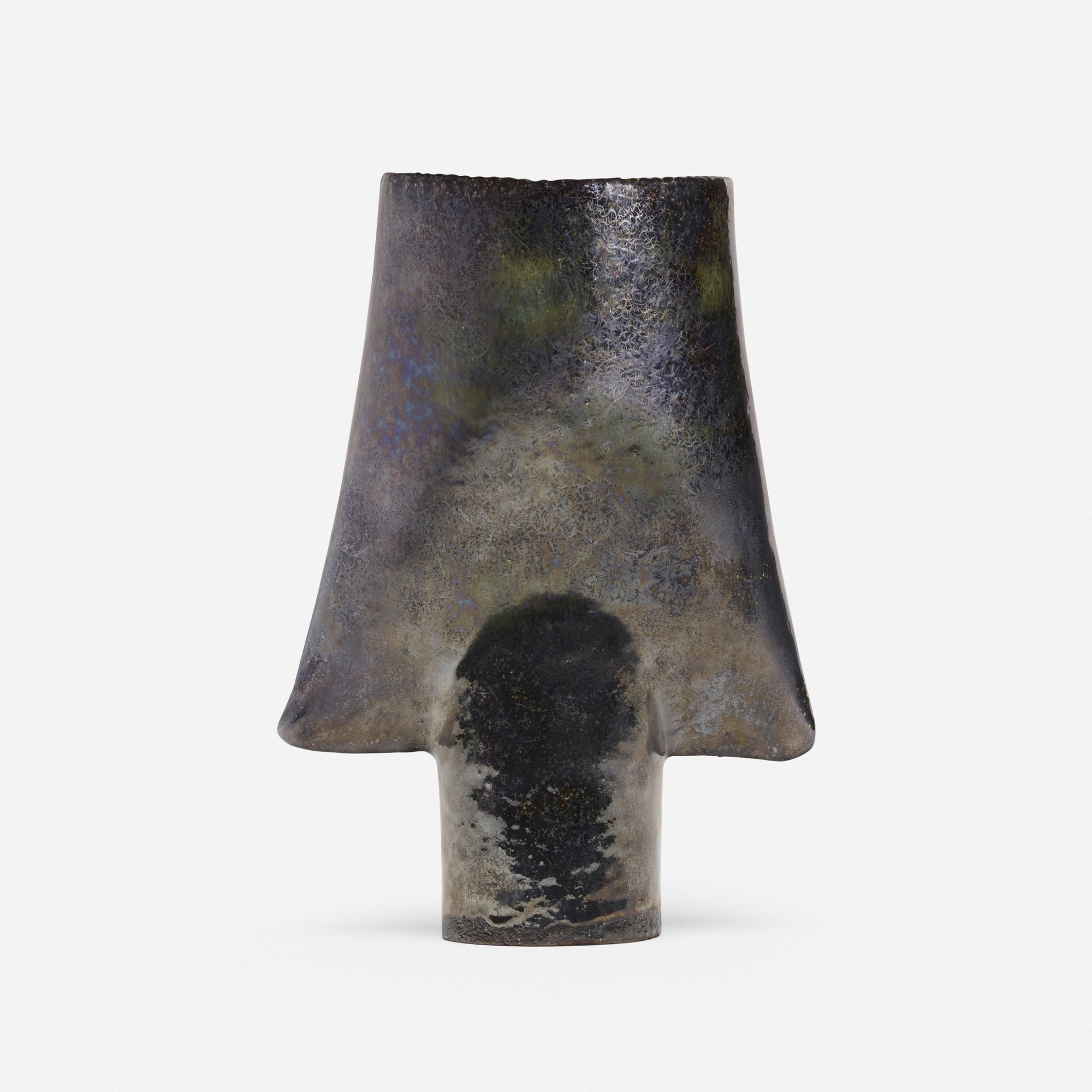 Otto & Gertrud Natzler | Oval beaker-shaped vase form (1987) | MutualArt