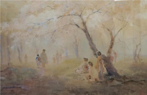 Yamada Baske | Figures in Misty Park Landscape | MutualArt