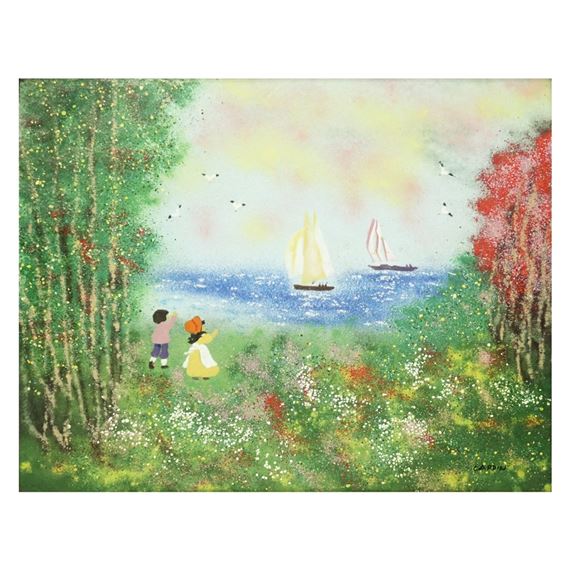 Louis Cardin | Outdoor Scene with Sailboats and Figures | MutualArt