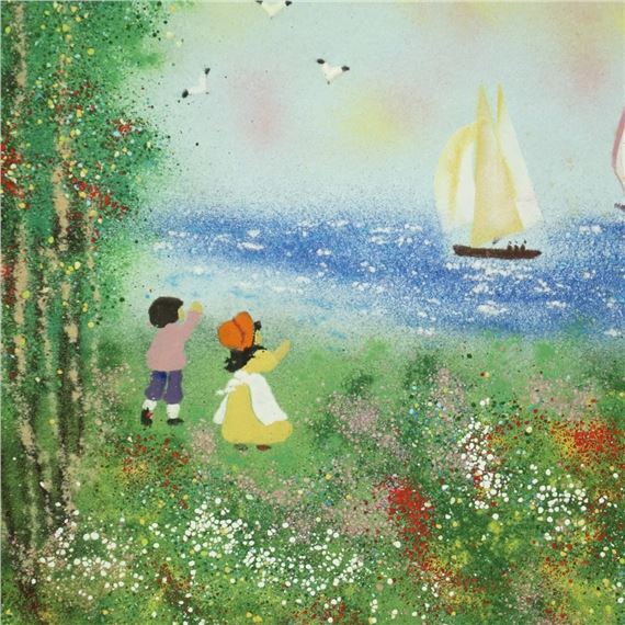 Louis Cardin | Outdoor Scene with Sailboats and Figures | MutualArt