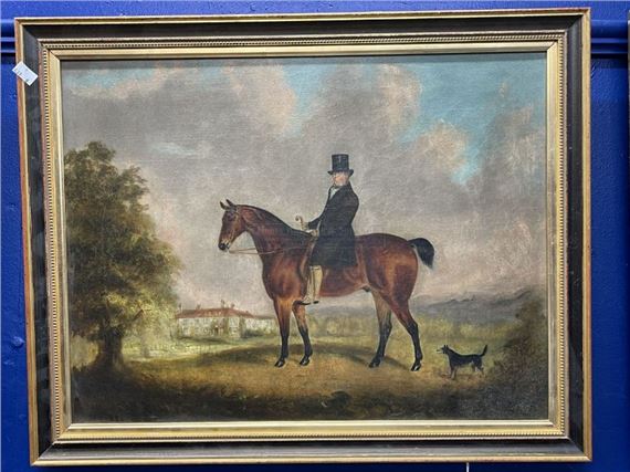 John Henry Fearnley | Gentleman Rider with Estate in background | MutualArt