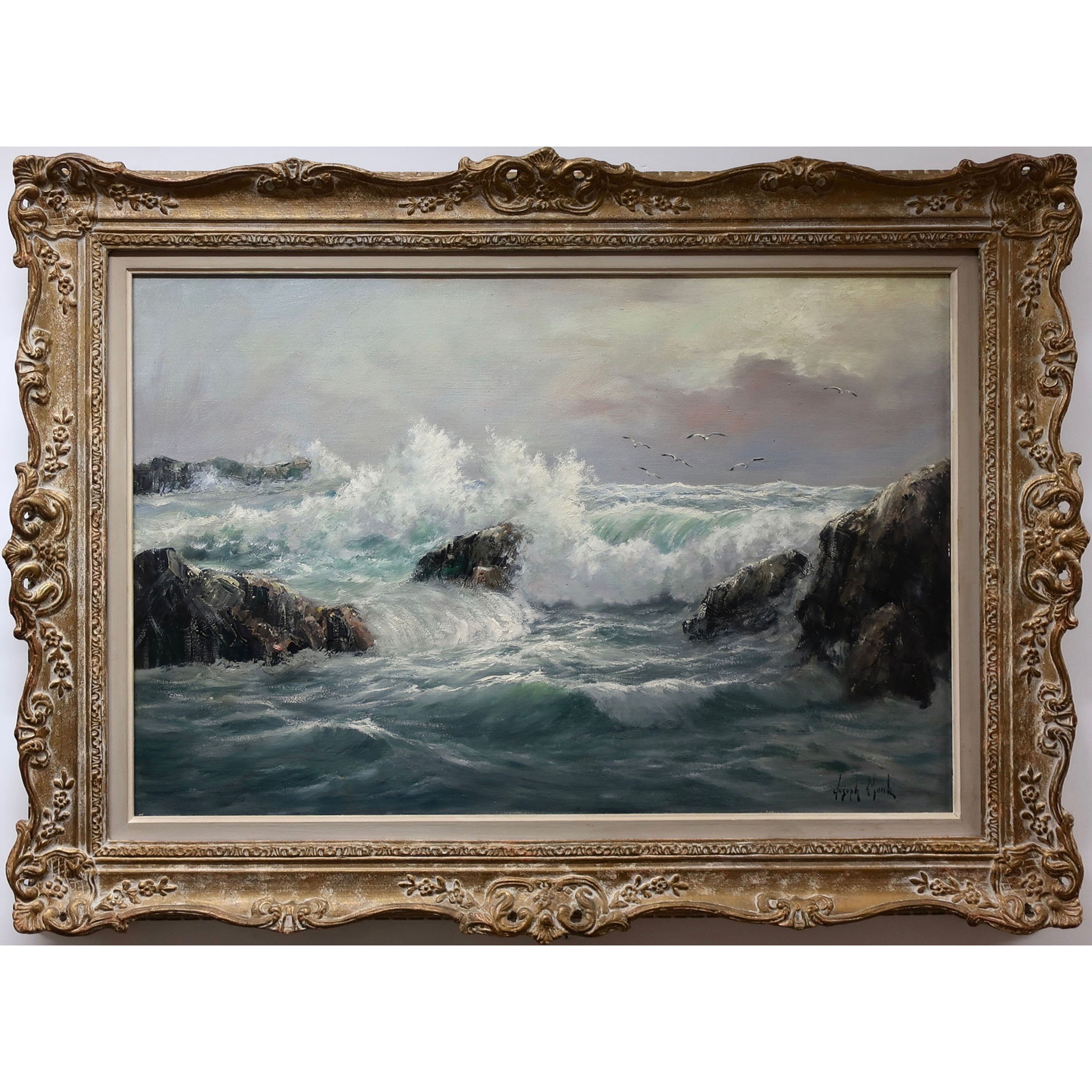 Joseph Monk | POUNDING SURF WITH GULLS | MutualArt