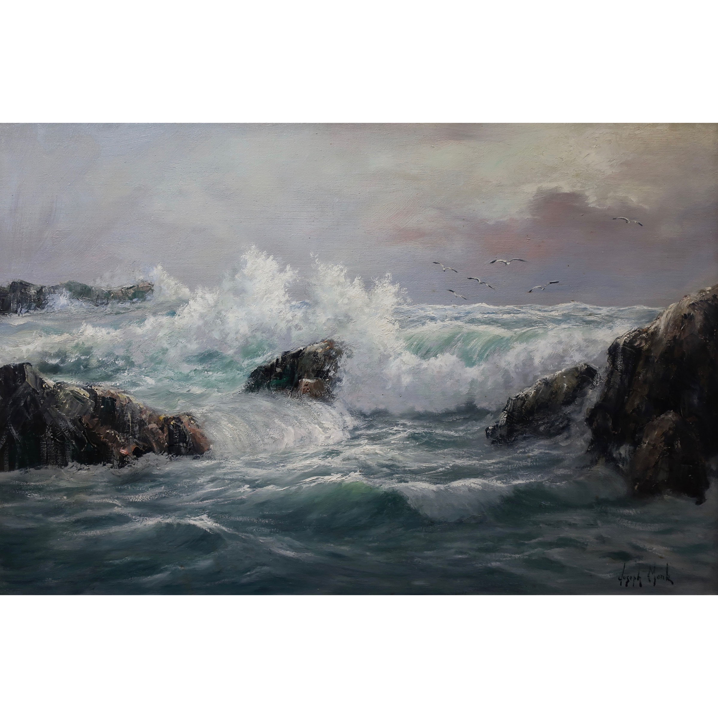 Joseph Monk | POUNDING SURF WITH GULLS | MutualArt