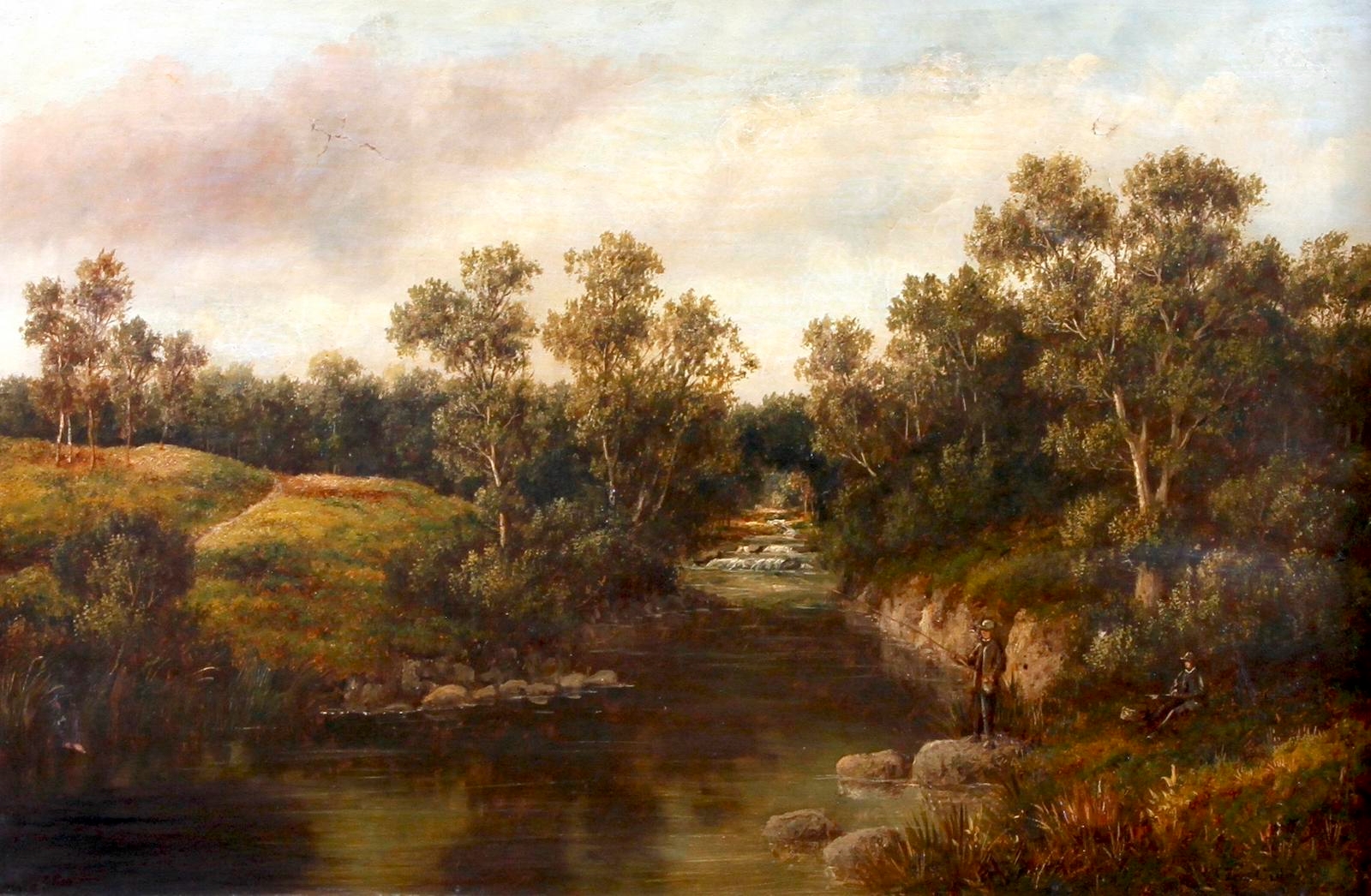 George Cole | TWO MEN FISHING AT THE RIVER | MutualArt