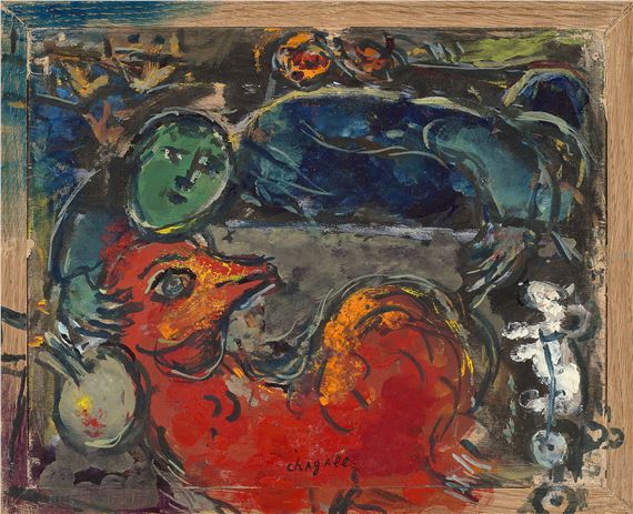 Marc Chagall | Autour du Peintre à la palette et au coq, (1966) | MutualArt
