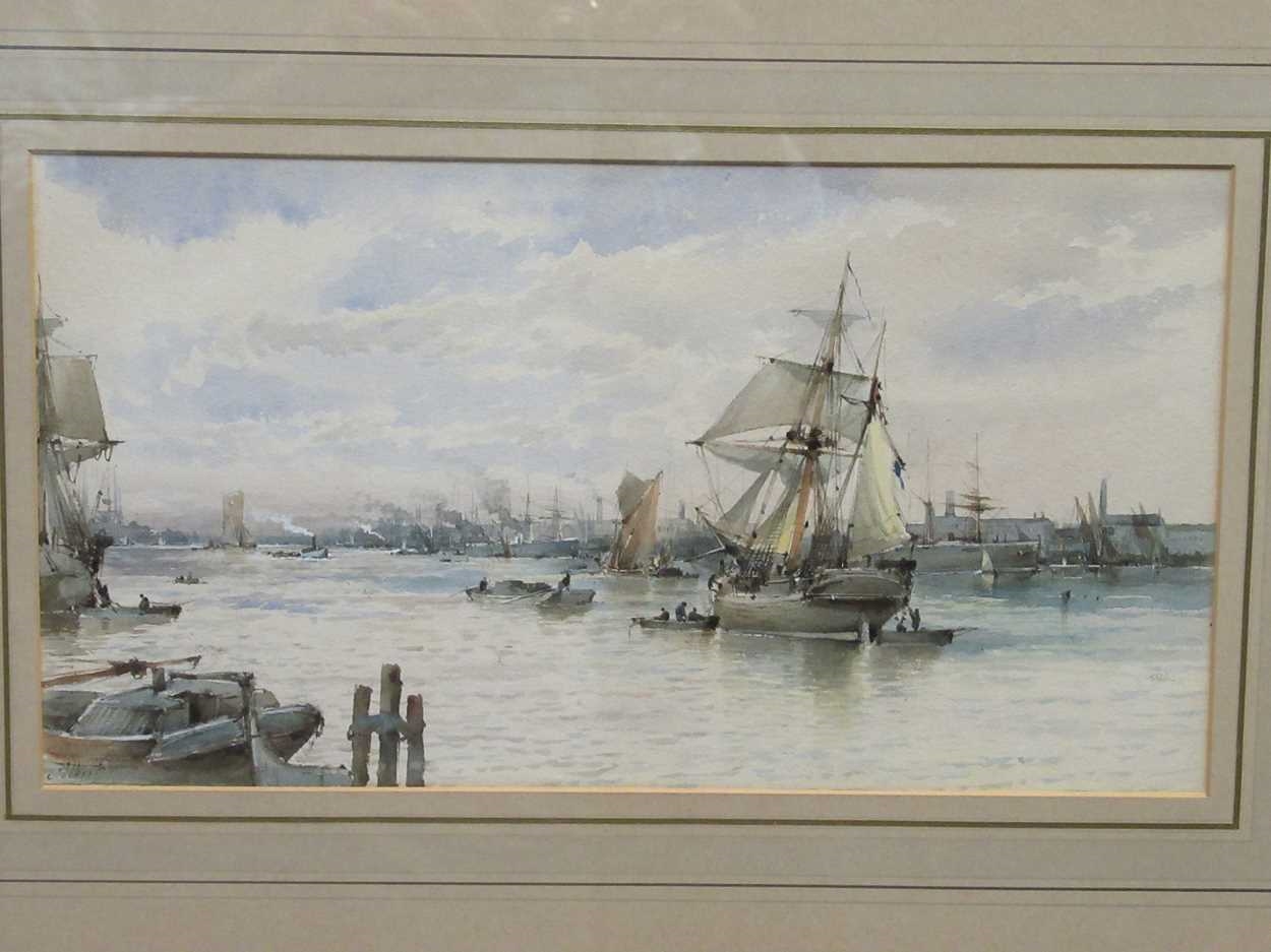 Albert Ernest Markes | Ships anchored on a busy river | MutualArt