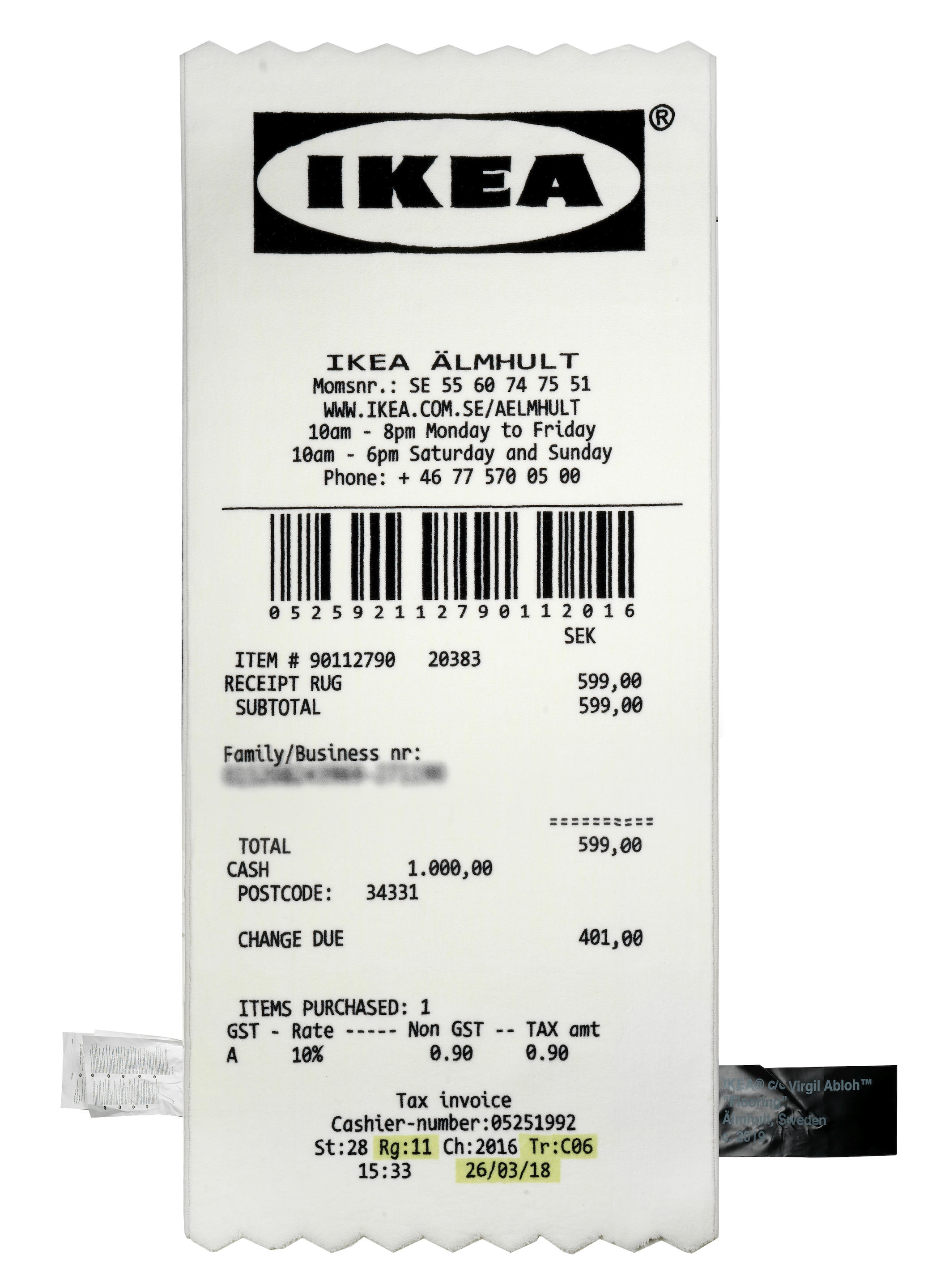 Virgil Abloh | MARKERAD Receipt Rug (2019) | MutualArt