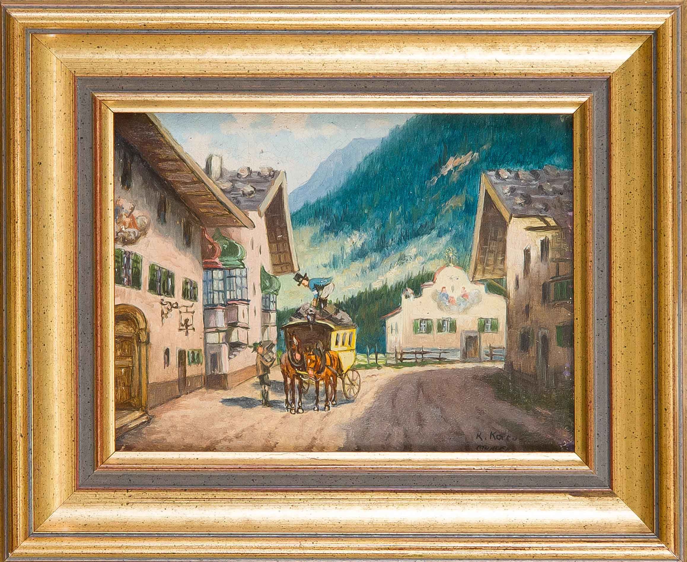 Karl Rohrhirsch | Stagecoach in Alpine Village | MutualArt
