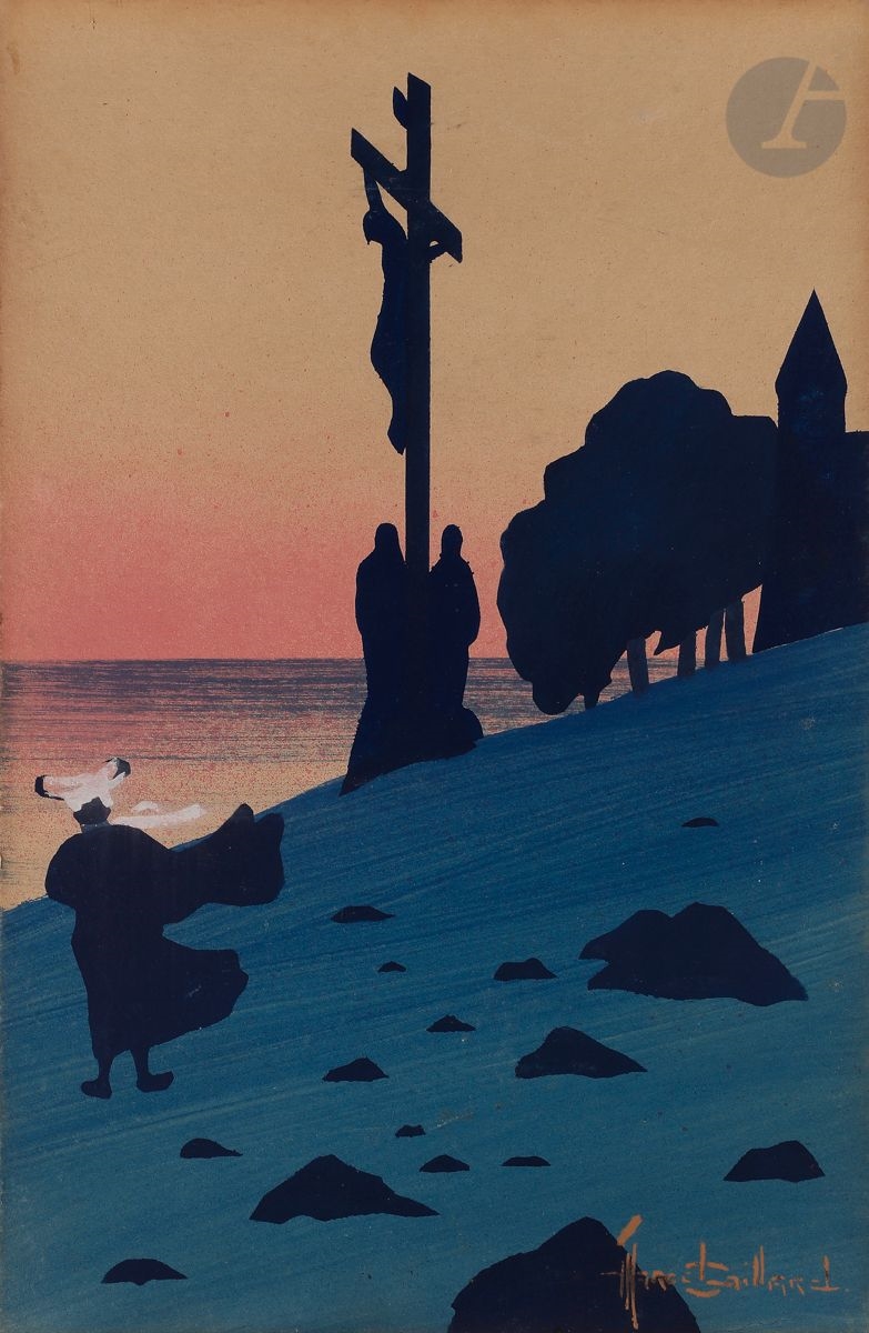 Marcel Gaillard | Breton Calvary at dusk in front of the sea | MutualArt