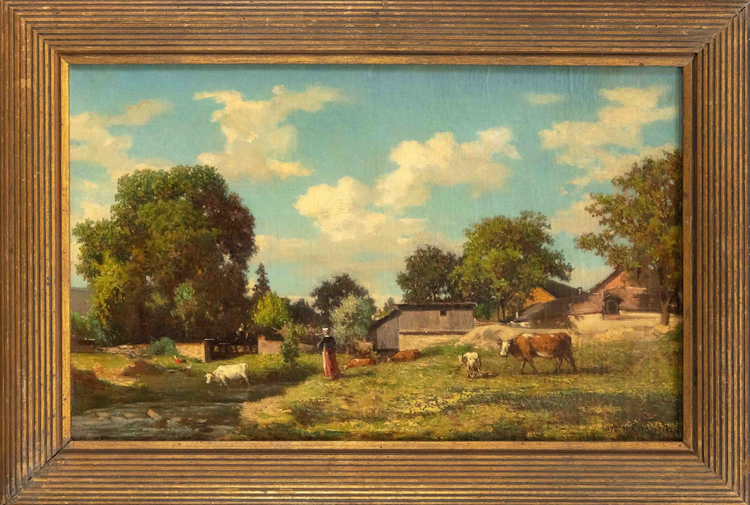 French School, 19th Century | Rural summer idyll with cattle and ...