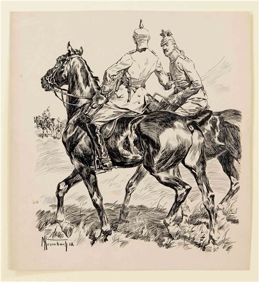 Max Krombach | Two mounted soldiers in conversation (1918) | MutualArt