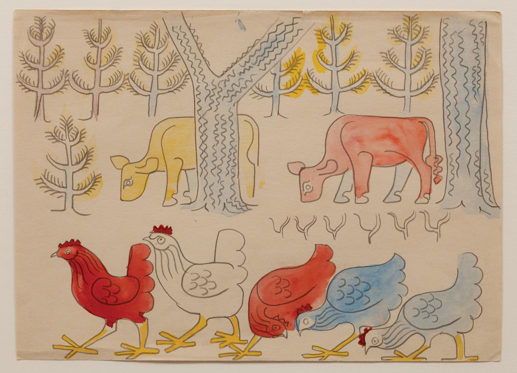 Walter Inglis Anderson | Cows and Roosters under Trees | MutualArt