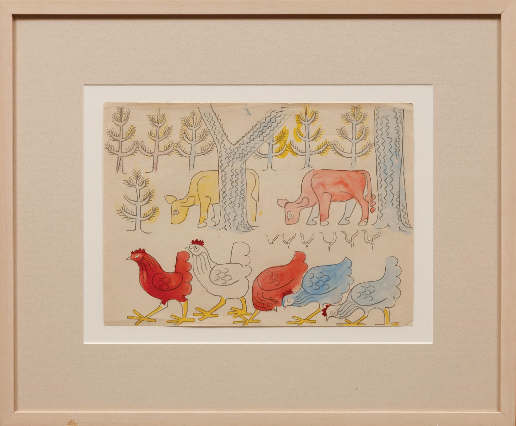 Walter Inglis Anderson | Cows and Roosters under Trees | MutualArt