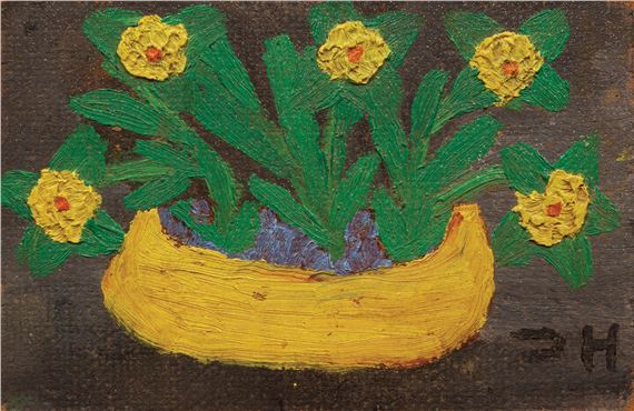 Clementine Hunter | Zinnias in Yellow Bowl | MutualArt