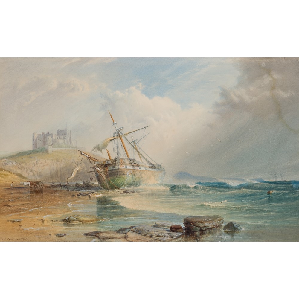 Samuel Phillips Jackson | A BEACHED SHIP WITH A DISTANT VIEW OF ...