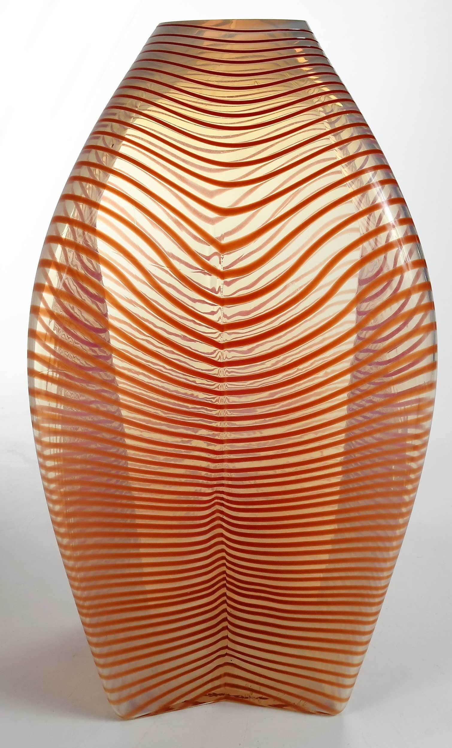 Stephen Rolfe Powell | Blown glass vase with orange wrap (1986) | MutualArt
